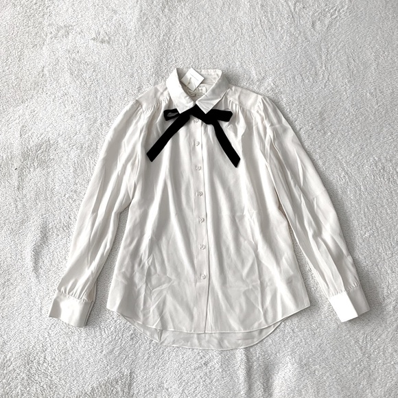 kate spade | Tops | Nwt Authentic Kate Spade Silk White Shirt With Bow ...